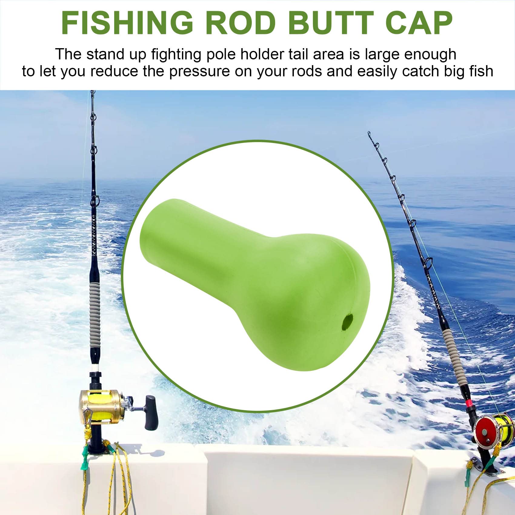 Pteanecay Rod Butt Cushion Fishing Cap,Floating Eva Foam Fishing Rod Cover for Large Fishing Rods (Green)