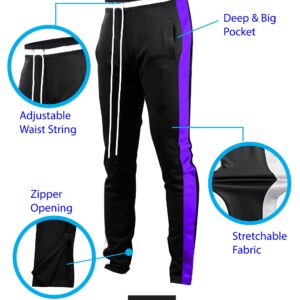 SCREENSHOT-S41700 Mens Hip Hop Premium Slim Fit Comfort Track Pants - Athletic Fitness Fashion Urban Lifestyle Streetwear Bottoms-Black/Purple-Large