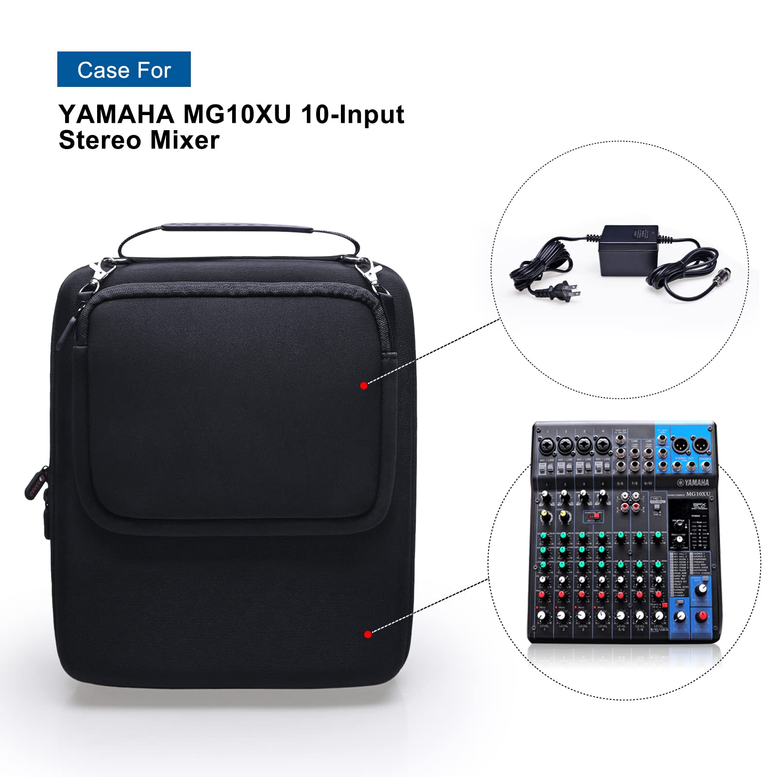 XANAD Hard Case for YAMAHA MG10XU or MG10 or MG0610-Input Stereo Mixer with Small Storage Cover - Carrying Storage Bag