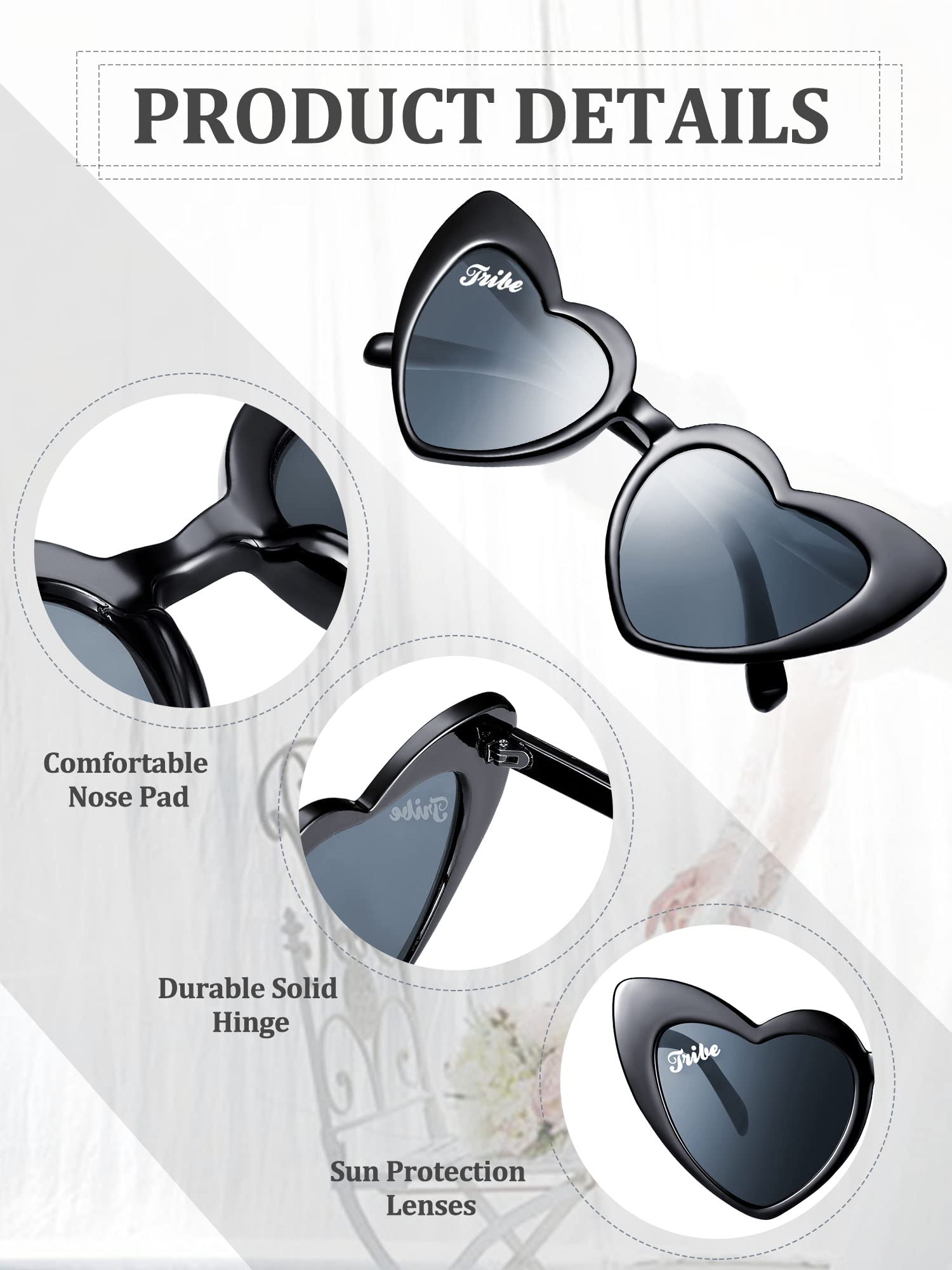 Dunzy 7 Pairs Bachelorette Sunglasses Retro Heart Bride Sunglasses Vintage Wedding Sunglasses for Bridesmaid Bridal Party (White, Black, Grey)