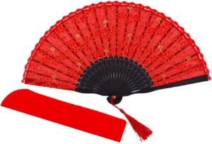 womens multi color handmade cotton lace folding hand fan (black-a) (red-a)