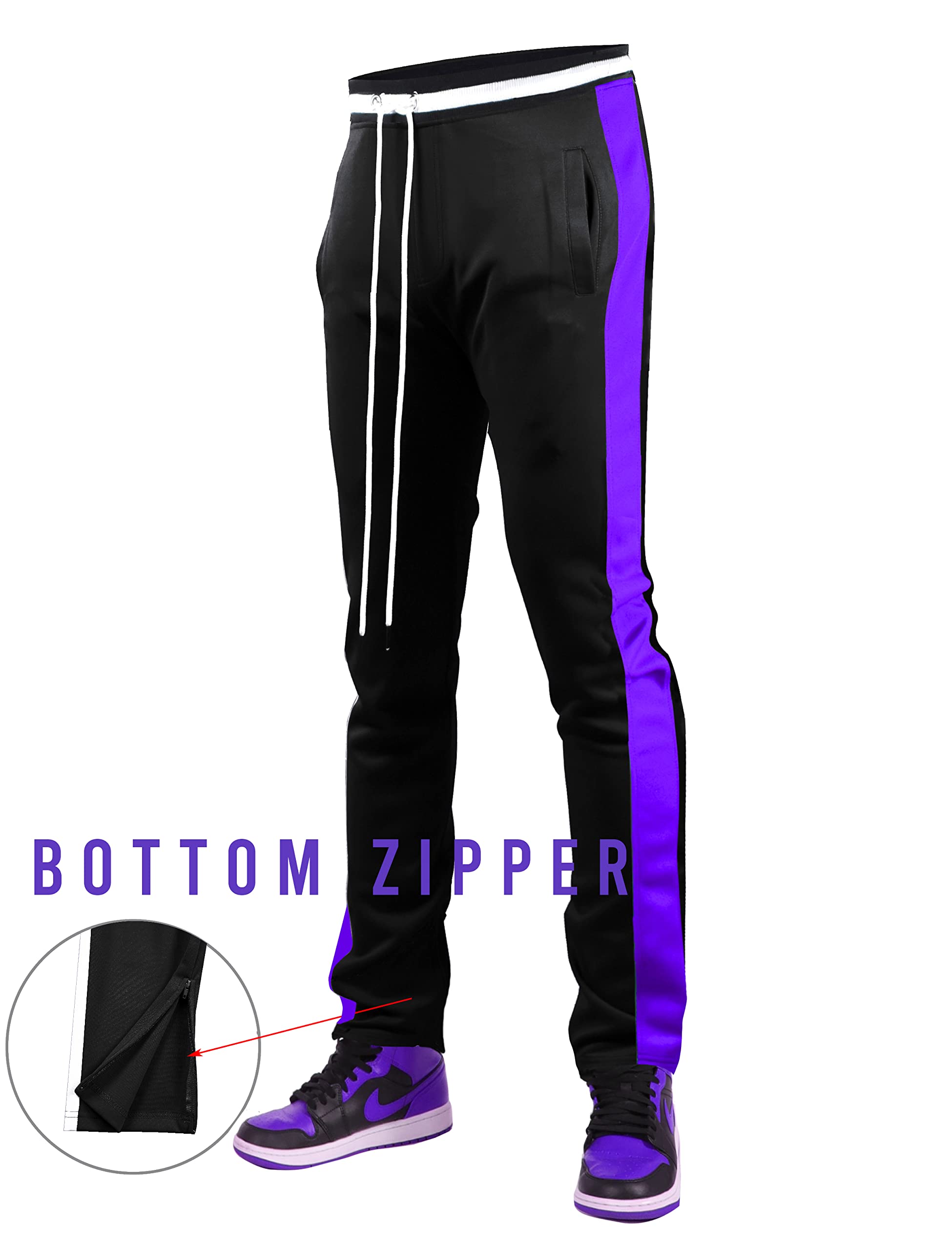 SCREENSHOT-S41700 Mens Hip Hop Premium Slim Fit Comfort Track Pants - Athletic Fitness Fashion Urban Lifestyle Streetwear Bottoms-Black/Purple-Large