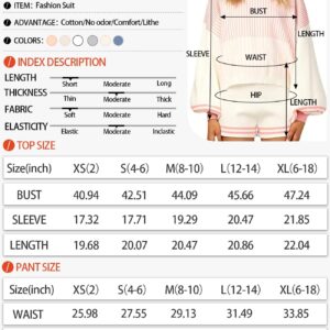 Arssm 2 Piece Sets for Women Casual Knitted Striped Crewneck Pullover Long Sleeve Sweater Shorts Lounge Outfits (White-XL)