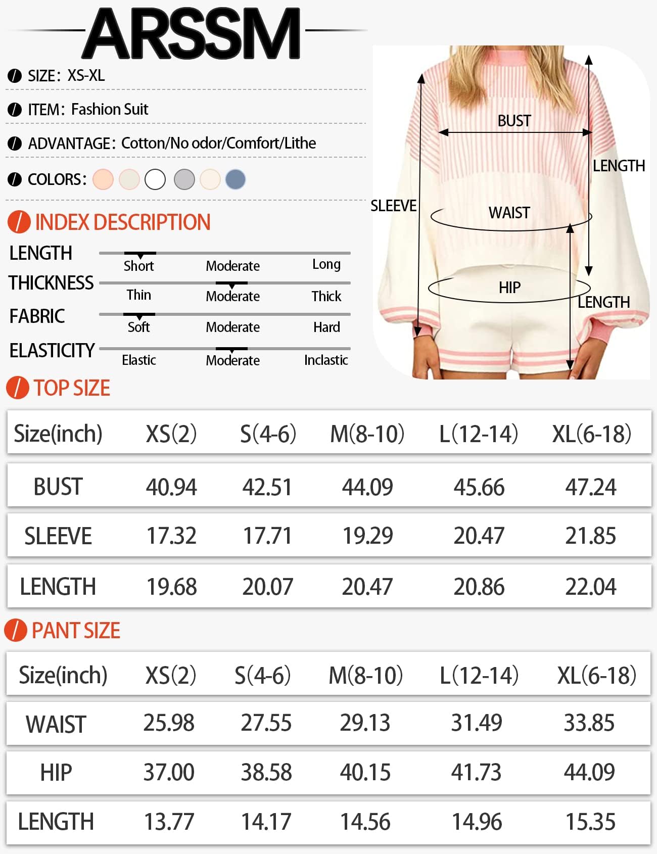 Arssm 2 Piece Sets for Women Casual Knitted Striped Crewneck Pullover Long Sleeve Sweater Shorts Lounge Outfits (White-XL)