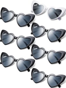 dunzy 7 pairs bachelorette sunglasses retro heart bride sunglasses vintage wedding sunglasses for bridesmaid bridal party (white, black, grey)