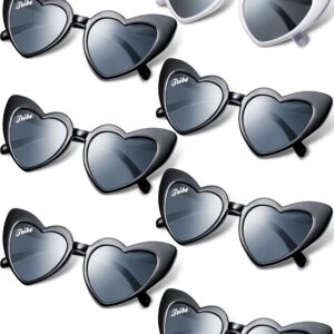 Dunzy 7 Pairs Bachelorette Sunglasses Retro Heart Bride Sunglasses Vintage Wedding Sunglasses for Bridesmaid Bridal Party (White, Black, Grey)