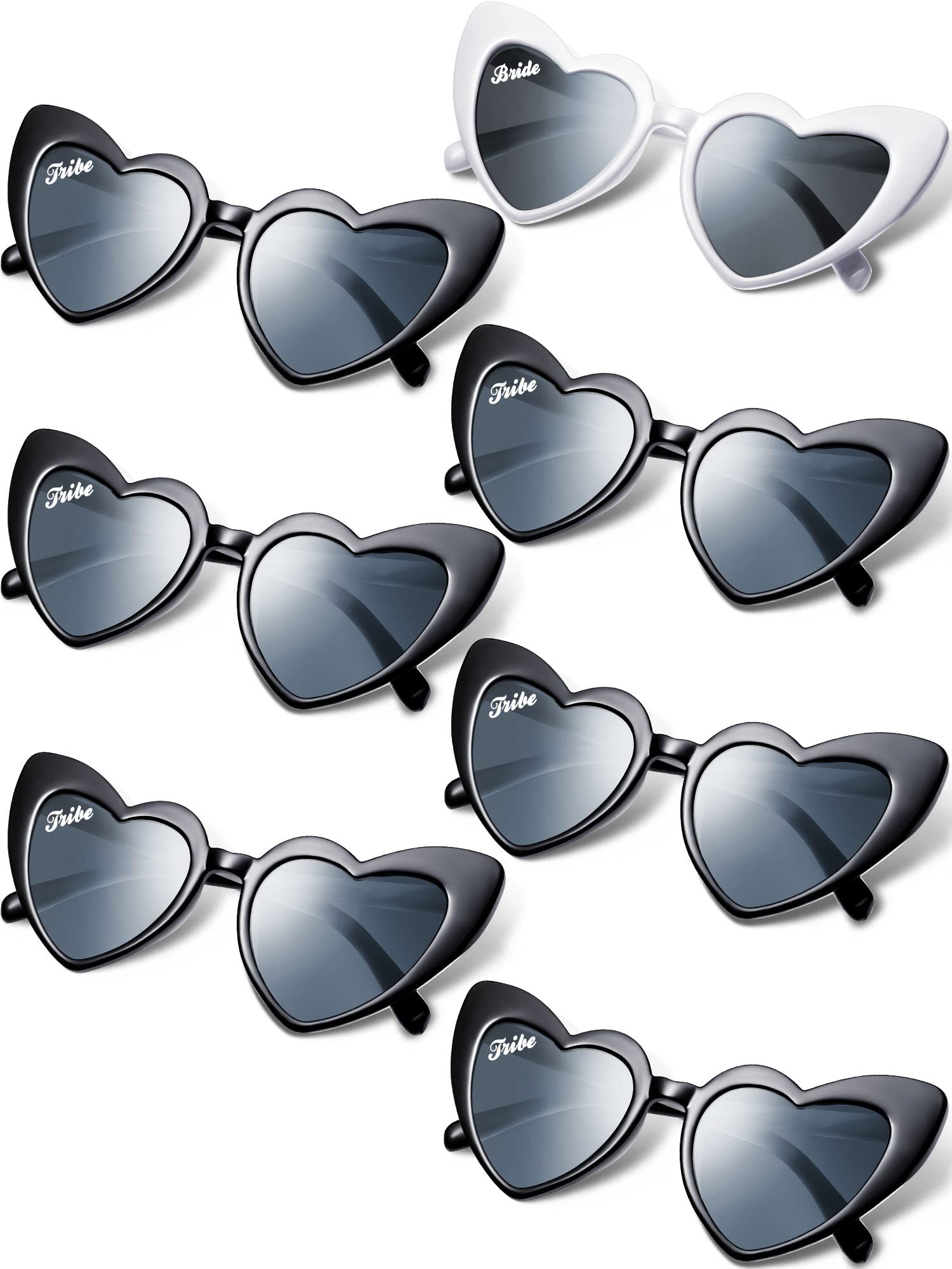 Dunzy 7 Pairs Bachelorette Sunglasses Retro Heart Bride Sunglasses Vintage Wedding Sunglasses for Bridesmaid Bridal Party (White, Black, Grey)