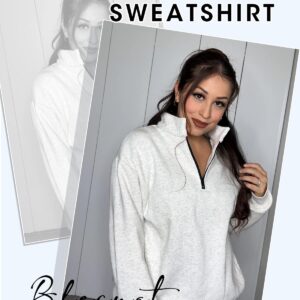 BLENCOT Women Half Zip Oversized Sweatshirts Long Sleeve Solid Color Drop Shoulder Fleece Workout Pullover Gray L