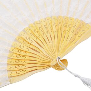 Womens Multi Color Handmade Cotton Lace Folding Hand Fan (Black-A) (White)