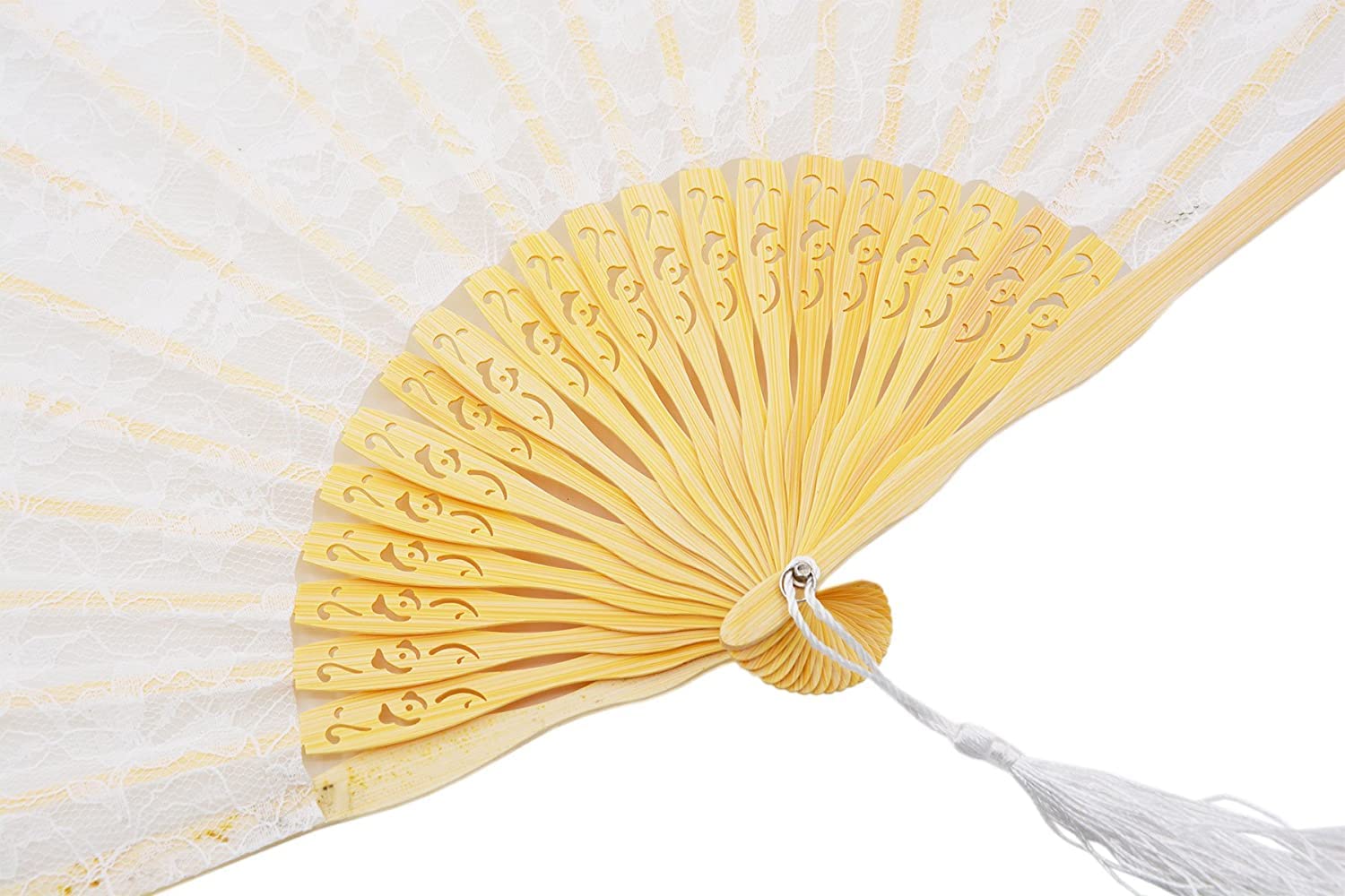 Womens Multi Color Handmade Cotton Lace Folding Hand Fan (Black-A) (White)