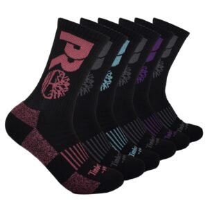 timberland pro women's 6-pack half cushioned crew socks, black, one size