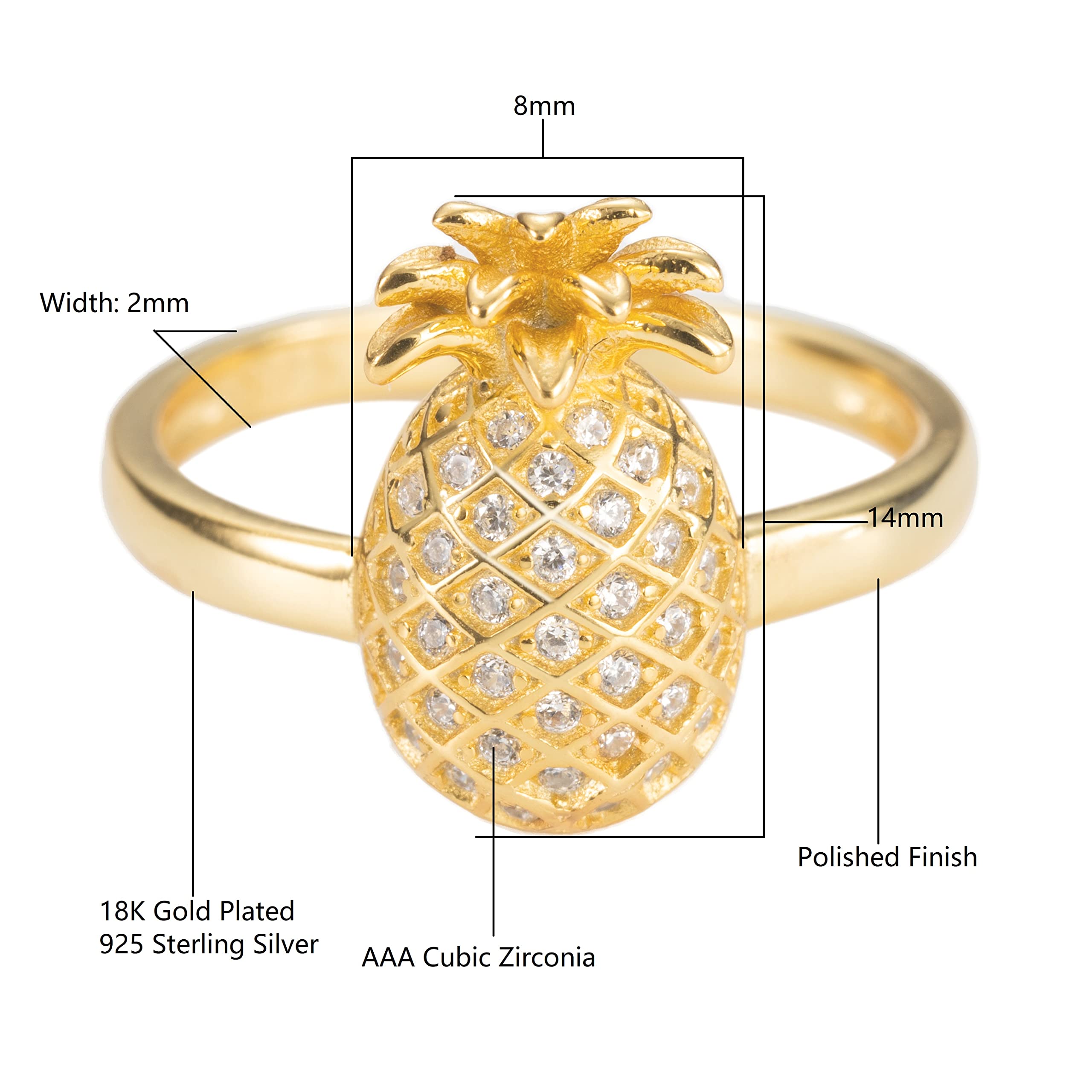 Aloha Jewelry Company 18K Gold Plated Sterling Silver Hawaiian Pineapple Plant Ring Stackable Wedding Band with Cubic Zirconia, Yellow-Gold (11)