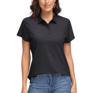 MAGCOMSEN Polo Shirts for Women Quick Dry T Shirts Golf Shirts Pique Short Sleeve Tennis Shirts Athletic Shirt Hiking Shirts Black S