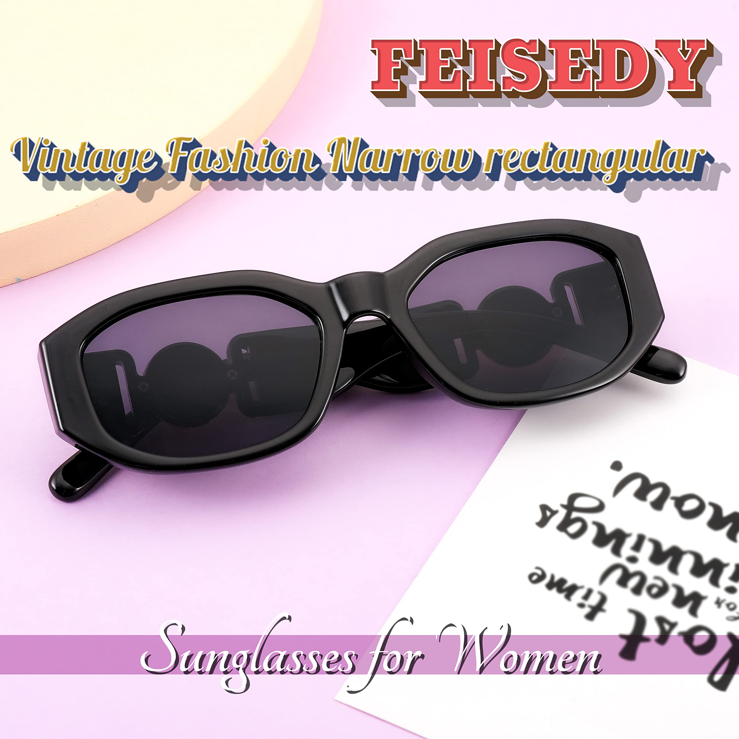 FEISEDY Retro Trendy Rectangle Sunglasses Women Men Vintage 90s Small Narrow Square Sunglasses B2322