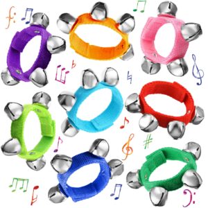 64 pcs christmas wrist jingle bells kids jingle bells wrist band jingle bells instruments baby hand bells for kids adjustable musical hand bells set party supplies music percussion gifts, 8 colors