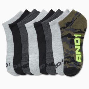 AND1 Boys' Socks - Athletic Cushion Low Cut Socks (8 Pack), Size Small-Medium, Green Camo