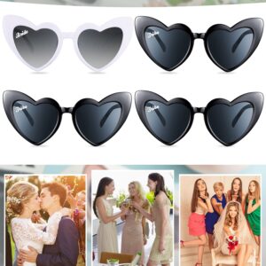 Dunzy 7 Pairs Bachelorette Sunglasses Retro Heart Bride Sunglasses Vintage Wedding Sunglasses for Bridesmaid Bridal Party (White, Black, Grey)