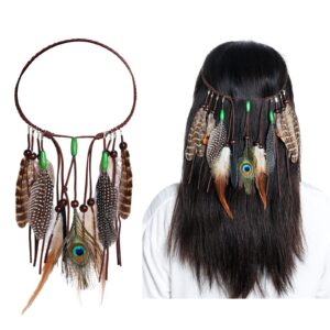 obmwang indian feather headband boho feather headbands festival costumes head dress with feathers for women and girls