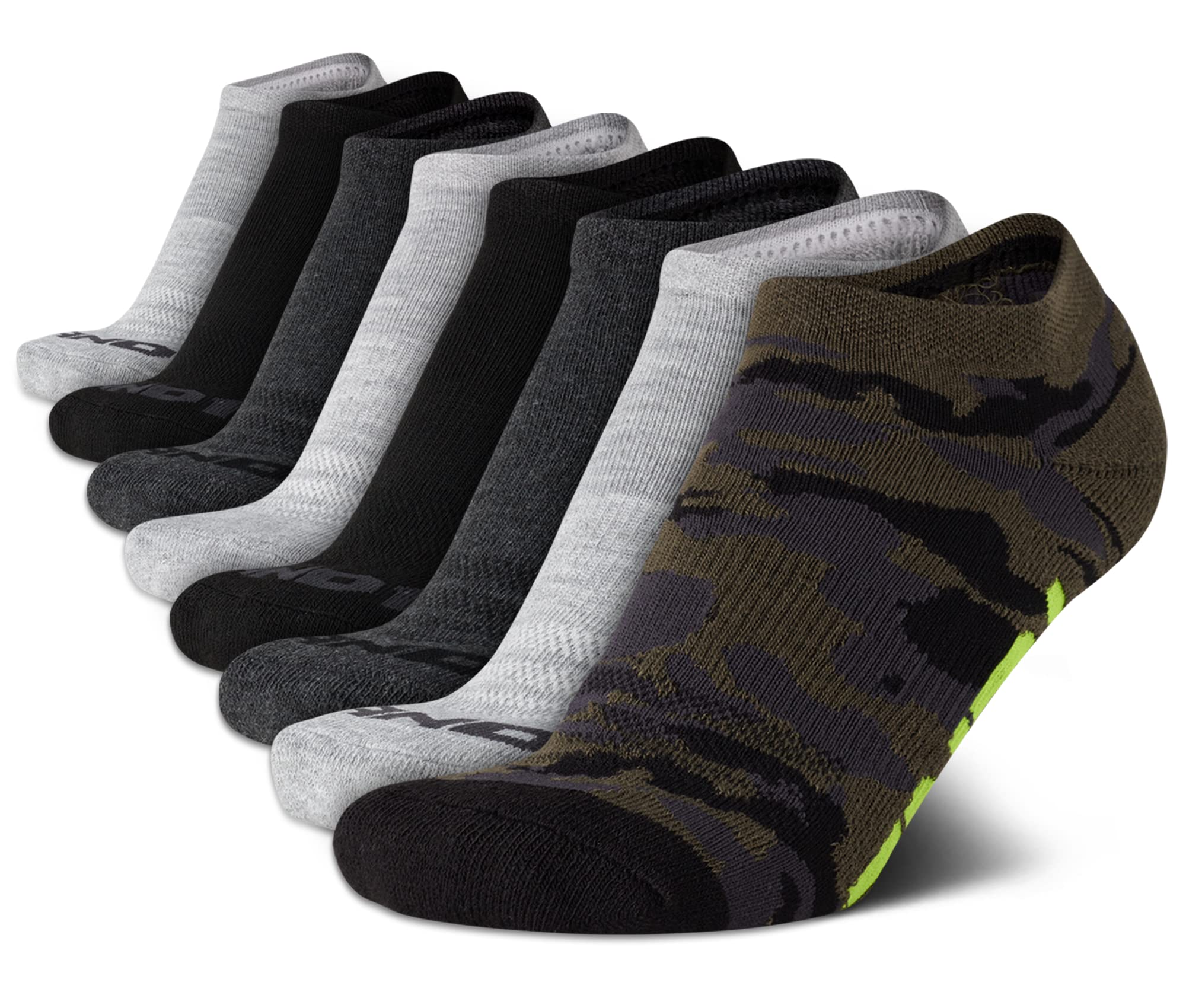 AND1 Boys' Socks - Athletic Cushion Low Cut Socks (8 Pack), Size Small-Medium, Green Camo