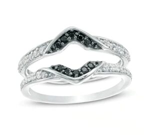 1.25 ct round black & white simulated diamond enhancer wrap guard ring 14k white gold over 925 sterling silver