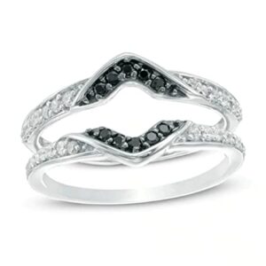 1.25 Ct Round Black & White Simulated Diamond Enhancer Wrap Guard Ring 14K White Gold Over 925 Sterling Silver