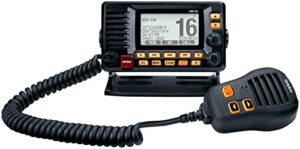 uniden um725bk marine vhf radio, all usa, canada, and int'l. marine channels, 1watt/25watt transmit power, largest lcd screen in class, noaa weather channels w/alerts, speaker mic, ipx8 waterproof.