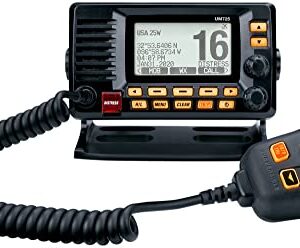 Uniden UM725BK Marine VHF Radio, All USA, Canada, and Int'l. Marine Channels, 1Watt/25Watt Transmit Power, Largest LCD Screen in Class, NOAA Weather Channels w/Alerts, Speaker Mic, IPX8 Waterproof.