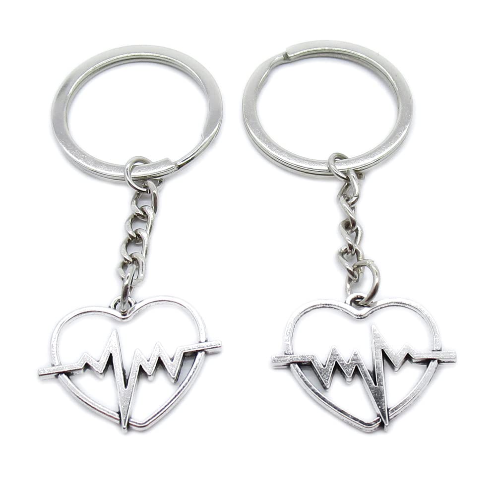 50 Pieces Keychain Keyring Door Car Key Chain Ring Tag Charms Supplies KR9D7D Heartbeat Heart Beating