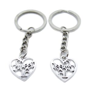 100 pieces keychain keyring door car key chain ring tag charms supplies qf3s8y love heart sweet 16