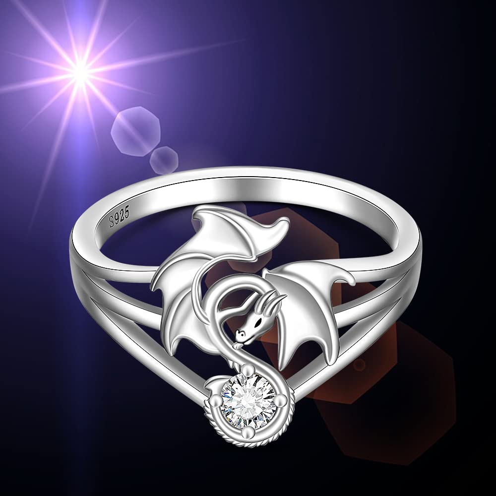 Dragon Ring for Women Sterling Silver 925 Cool Dragon Crystal Rings Jewelry Viking Gothic Halloween Christmas Gifts Size 7