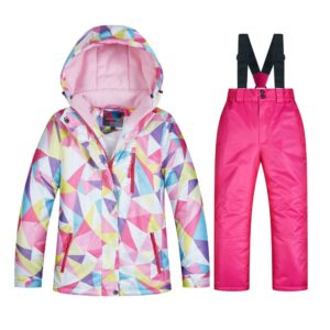 wowulovely girl's winter skisuit thicken warm hooded snowsuit toddler ski jacket pants set(fb,red 10)