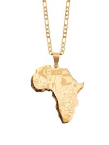 minachi africa necklace, vintage gold plated stainless steel africa continent nations pendant, african jewelry gift for men and women