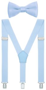 wdsky men's bow tie and suspenders set y shape adjustable elastic 47 inches light blue