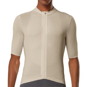 cycling jersey men aero race fit, road bike jersey short sleeved,moisture wicking, breathable,zip pocket,upf50+ beige