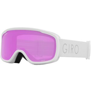 giro moxie asian fit ski goggles - snowboard goggles for women & youth - white core light strap with amber pink/yellow lenses