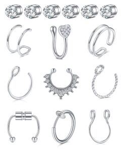 qwalit fake septum nose rings for women, fake nose piercing hoop, stud, helix earring