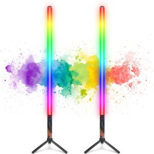 luxceo 2pack rgb tube light bar with light stand, battery powered led video light wand stick for dj lighting, dance club and photography lighting (2.8ft)