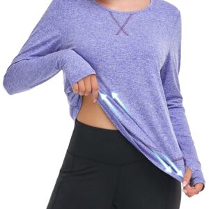 Tanst Sky Gym Shirts for Women, Long Sleeve Workout Shirts Loose Fit Quick Dry Hiking Yoga Clothes Basic Cooling Wicking Athletic Running Tshirts Flowy Tunic Tops for Leggings Purple XL