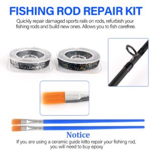 Fishing Rod Repair Kit 16pcs 8 Sizes Spinning Casting Rod Guides Eyelet Set 2pcs Brush 2pcs Wrapping Thread Ceramic Guides Rings Replacement Parts Repair for Baitcasting Sea Rods