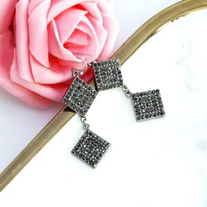 Jet Black Rhinestone Dangle Earrings for Women Silver Plated Sparkling Diamonds Drop Statement Earrings - Hypoallergenic (2 SQUARE)