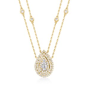 ross-simons 0.90 ct. t.w. cz 2-strand drop necklace in 18kt gold over sterling. 16 inches