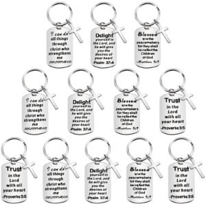 12 pcs christian keychain gifts bible verse keychain religious cross baptism gift for women men faith inspirational keychain(silver)