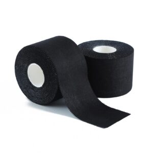 popbob (2 pack black athletic sports tape 2 inch x 15 yards, very strong adhesive and hypoallergenic breathable cotton sports tape for bats, tennis and boxing