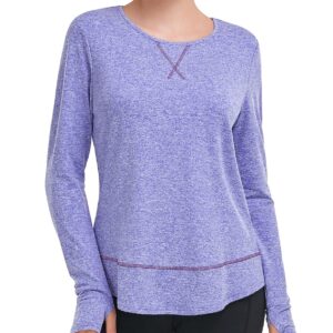 Tanst Sky Gym Shirts for Women, Long Sleeve Workout Shirts Loose Fit Quick Dry Hiking Yoga Clothes Basic Cooling Wicking Athletic Running Tshirts Flowy Tunic Tops for Leggings Purple XL