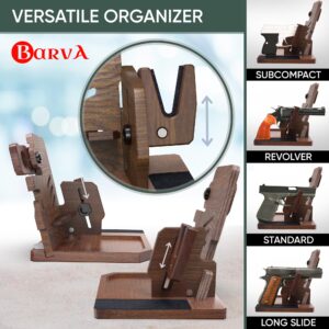 BARVA Adaptive Wood Gun Rack Phone Docking Charging Station Gifts for Men Dad Birthday Ideas Nightstand Organizer Charging Dock Watch Charging Stand Wallet Key Gadget Device Bedroom Bedside Holder