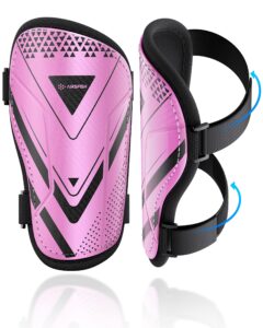 shin guards soccer kids youth, ce certified airsfish shin pads protection gear for 2-18 years old boys girls teenagers high impact resistant breathable comfortable 1 pair 4 sizes (xx-small, pink)