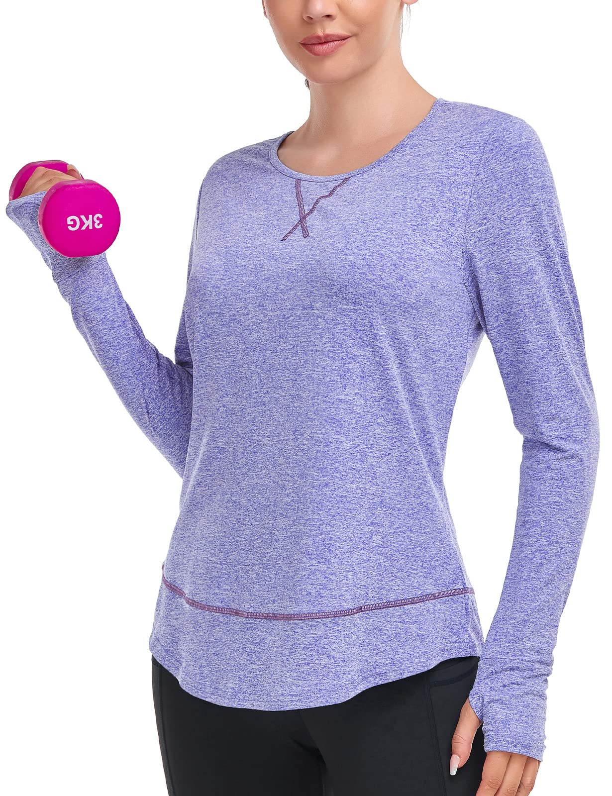 Tanst Sky Workout Tops for Women, Long Sleeve Loose Fit Athletic Shirts Plus Size Lightweight Dry Fit Running Active Wear Moisture Wicking Yoga Hiking Gym T Shirts Purple 2XL