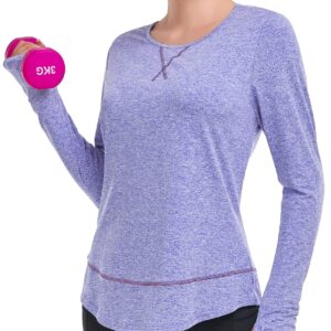 Tanst Sky Gym Shirts for Women, Long Sleeve Workout Shirts Loose Fit Quick Dry Hiking Yoga Clothes Basic Cooling Wicking Athletic Running Tshirts Flowy Tunic Tops for Leggings Purple XL