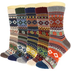 yzkke 5pairs men wool socks thick thermal hiking winter warm boot heavy soft cozy socks for cold weather (mul-1)