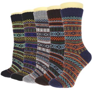 yzkke 5pairs men wool socks thick thermal hiking winter warm boot heavy soft cozy socks for cold weather (mul-3)